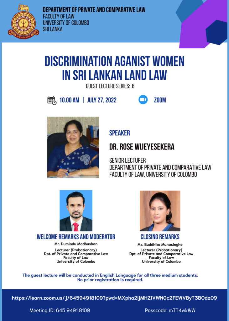 Discrimination against women in Sri Lanka land law | Faculty of Law